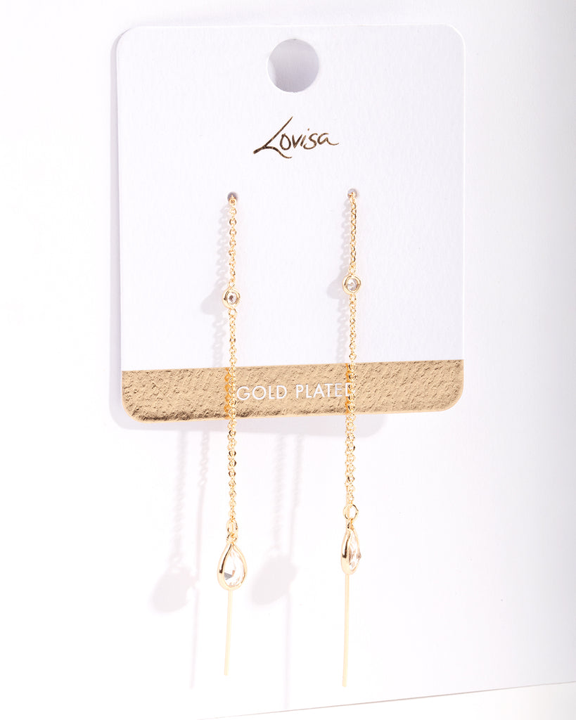 Gold Plated Clear Thread-Through Earrings - Lovisa