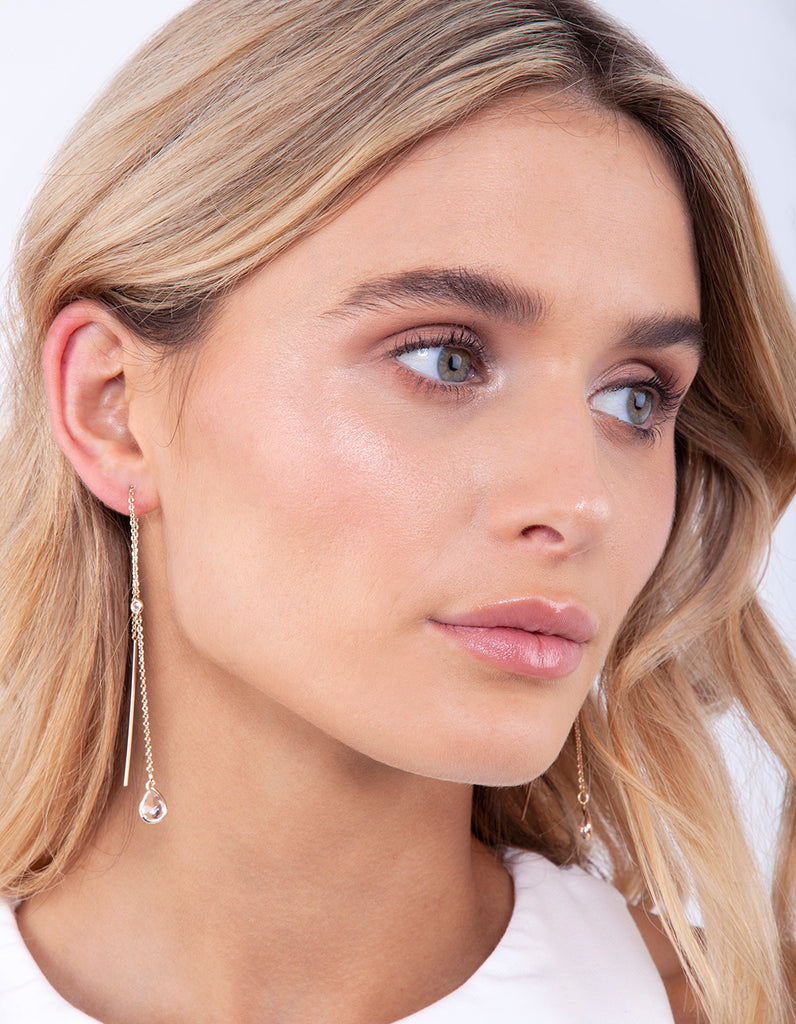 Gold Plated Clear Thread-Through Earrings - Lovisa