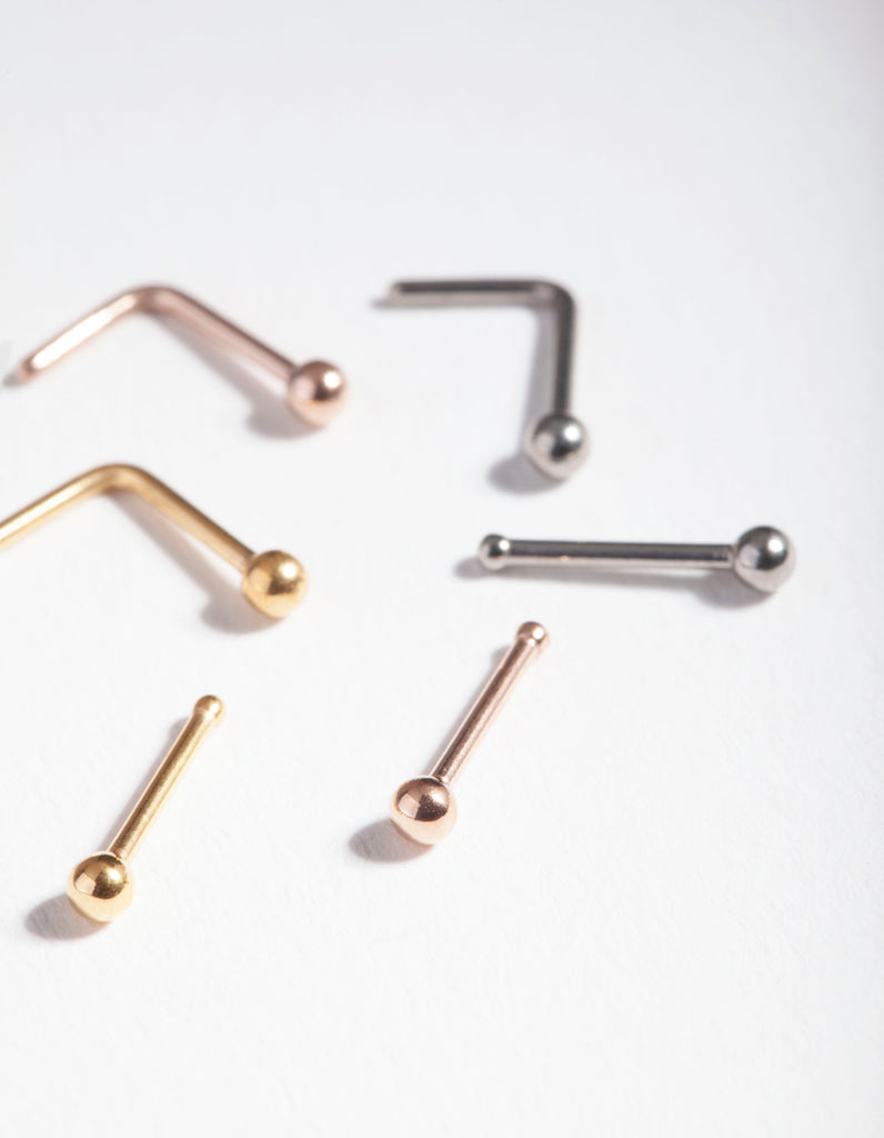 Mixed Metal Surgical Steel Nose Bar 6-Pack - Lovisa