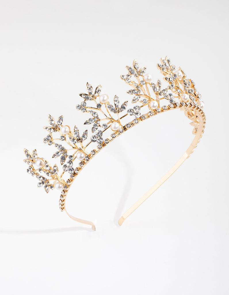 Gold Pearl Leaf Crown - Lovisa