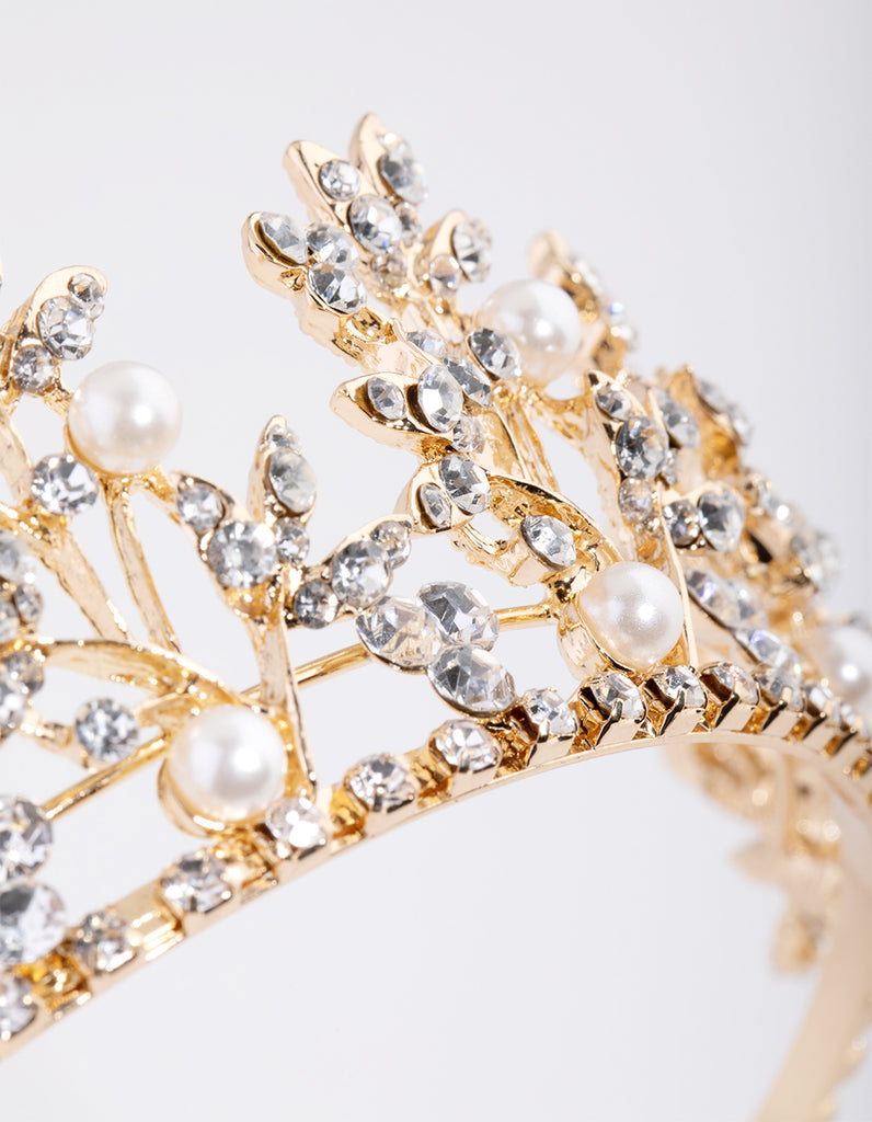 Gold Pearl Leaf Crown - Lovisa
