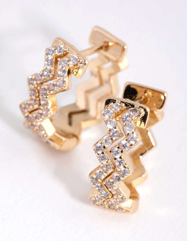 Gold Diamante Zig Zag Huggie Earrings - Lovisa