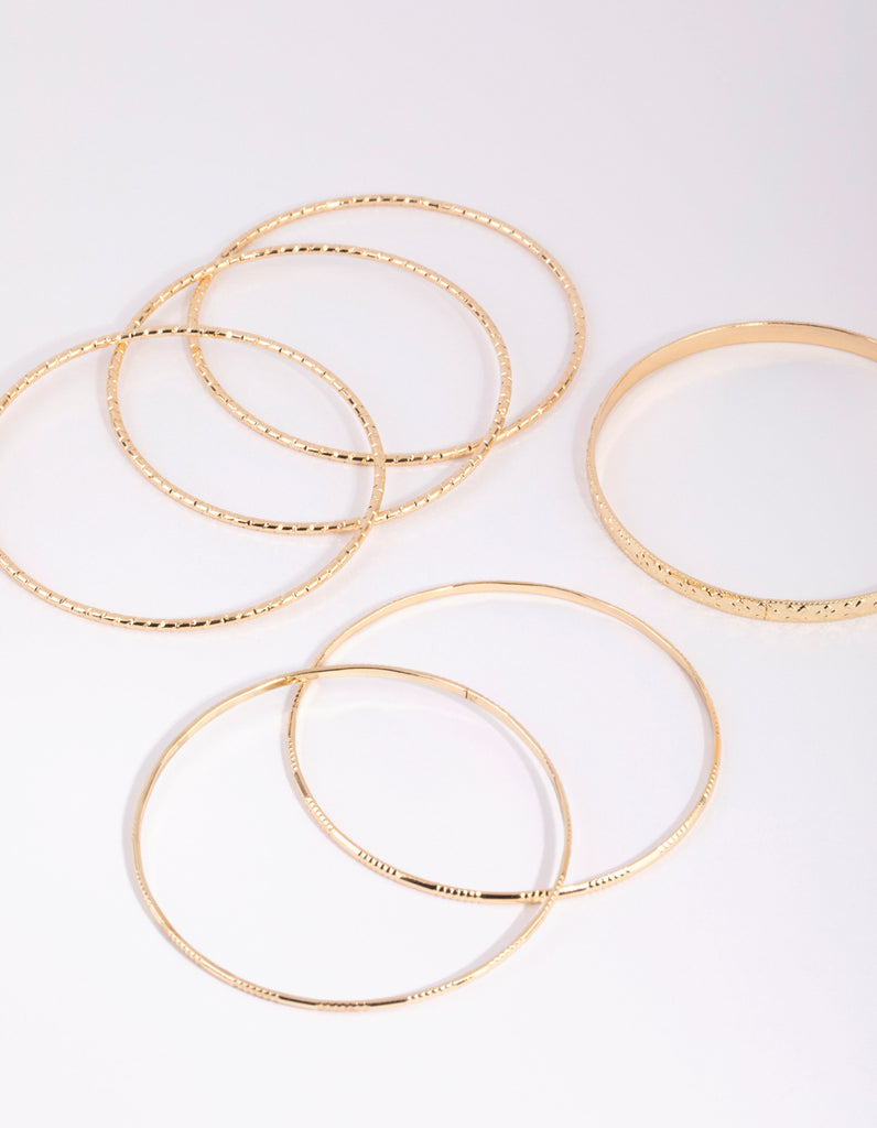 Gold Textured Bangle 6-Pack - Lovisa