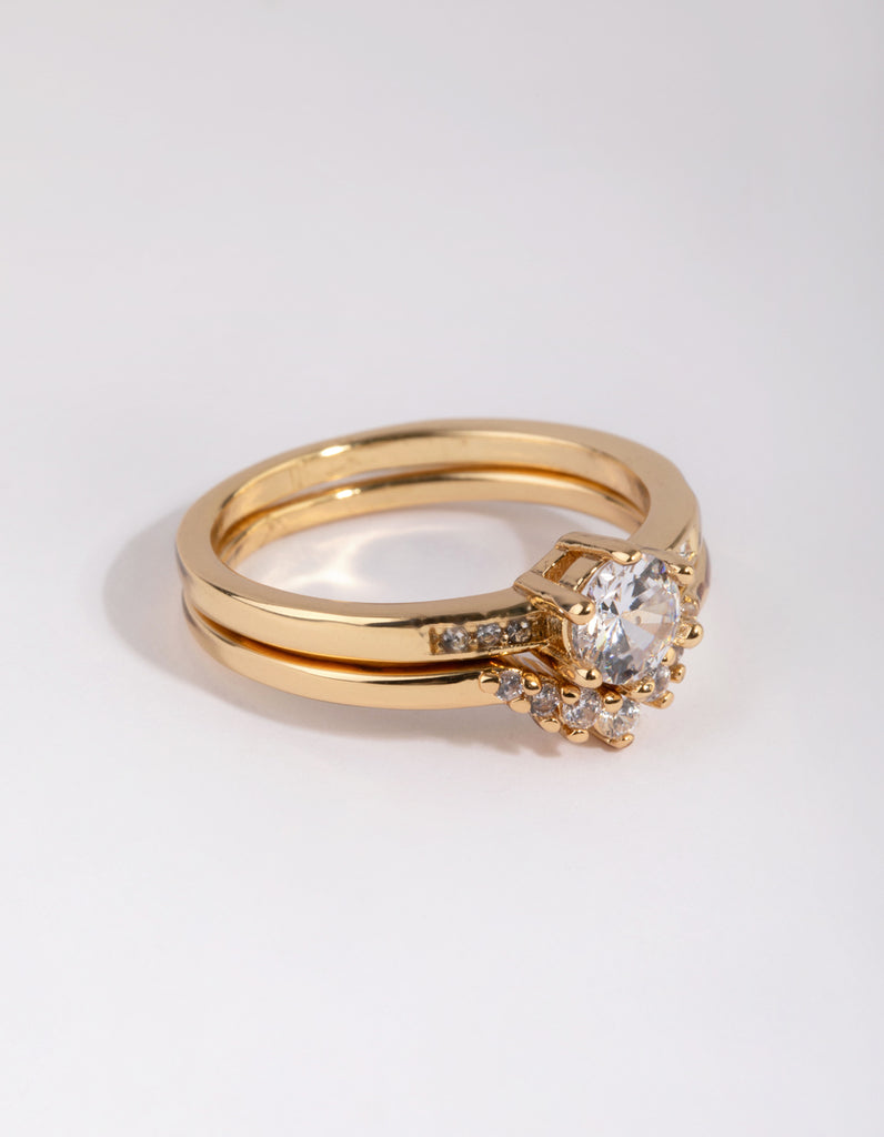 Gold Plated Engagement Style Ring Set with Cubic Zirconia - Lovisa
