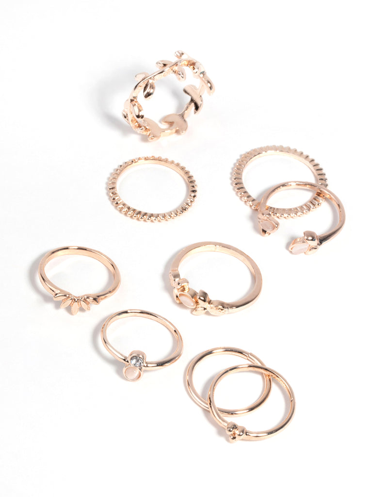 Rose Gold Pretty Leaves Ring 9-Pack - Lovisa