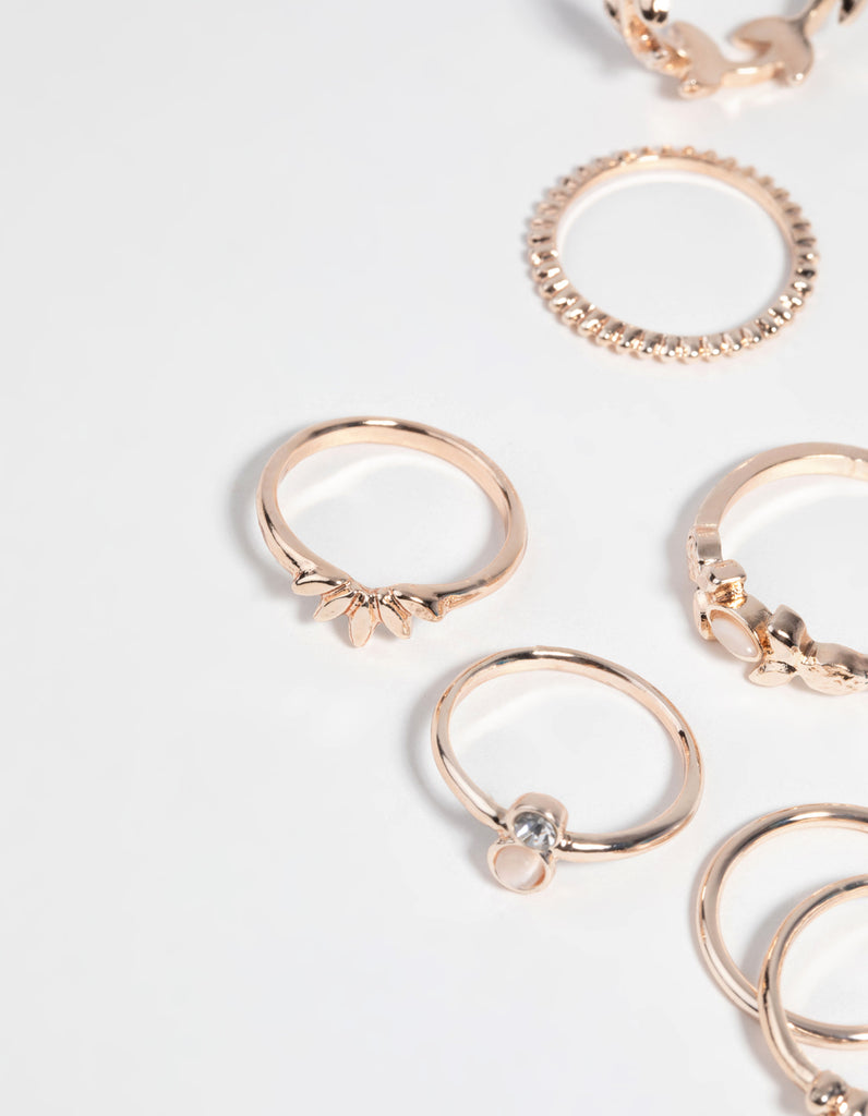 Rose Gold Pretty Leaves Ring 9-Pack - Lovisa