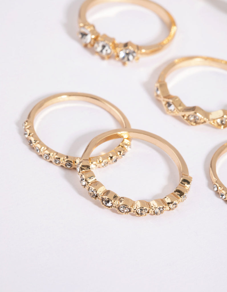 Gold Diamante Ring 8-Pack - Lovisa