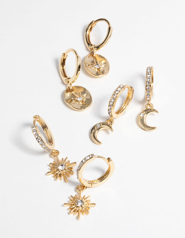 Gold Plated Celestial Huggie Hoop Earring Pack - Lovisa