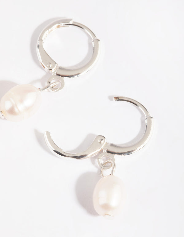 Silver Freshwater Pearl Huggie Hoop Earrings - Lovisa