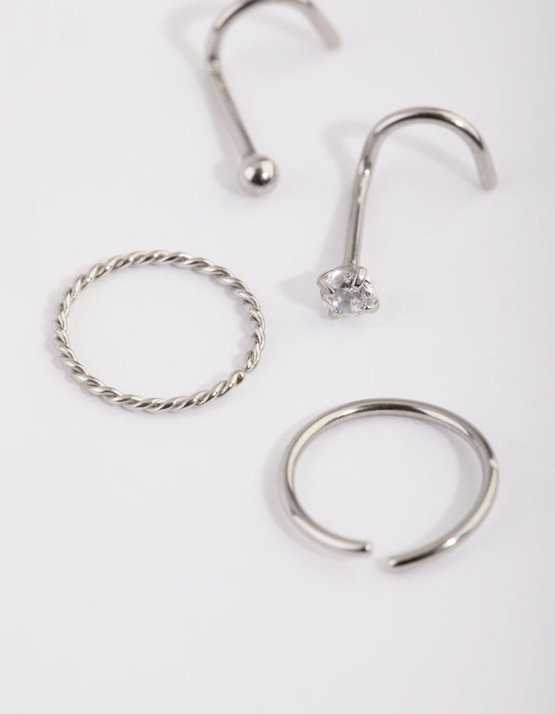 Surgical Steel Diamante Nose Ring 4-Pack - Lovisa