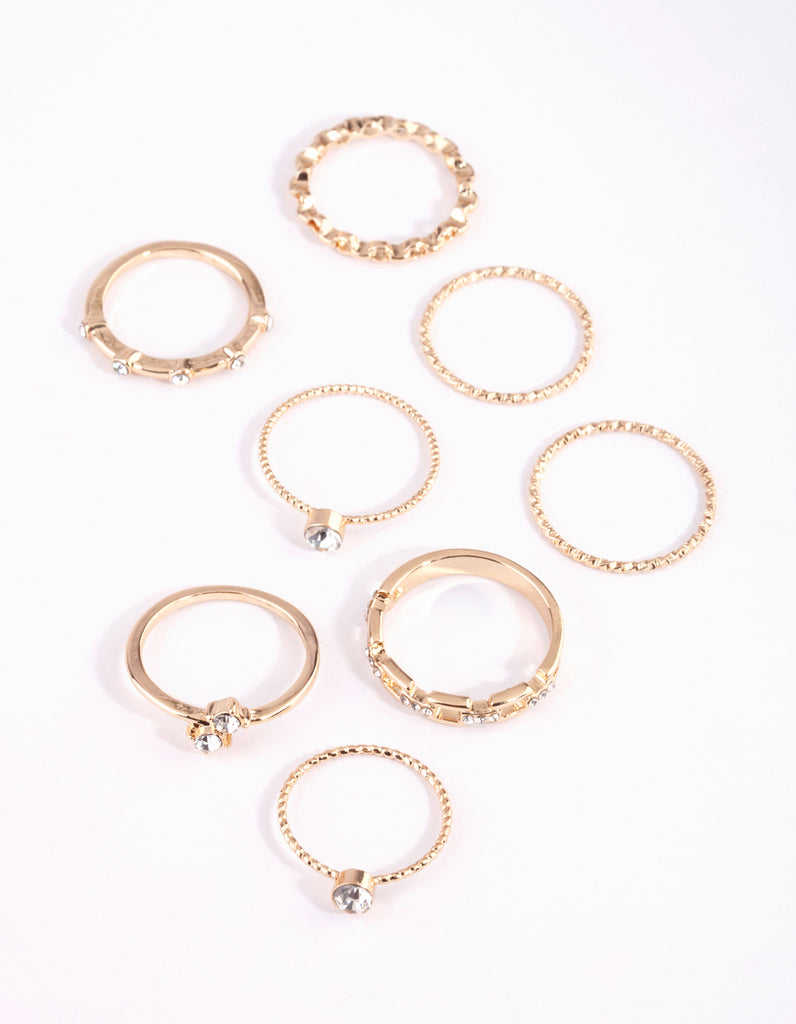 Gold & Diamante Chain Ring Pack - Lovisa