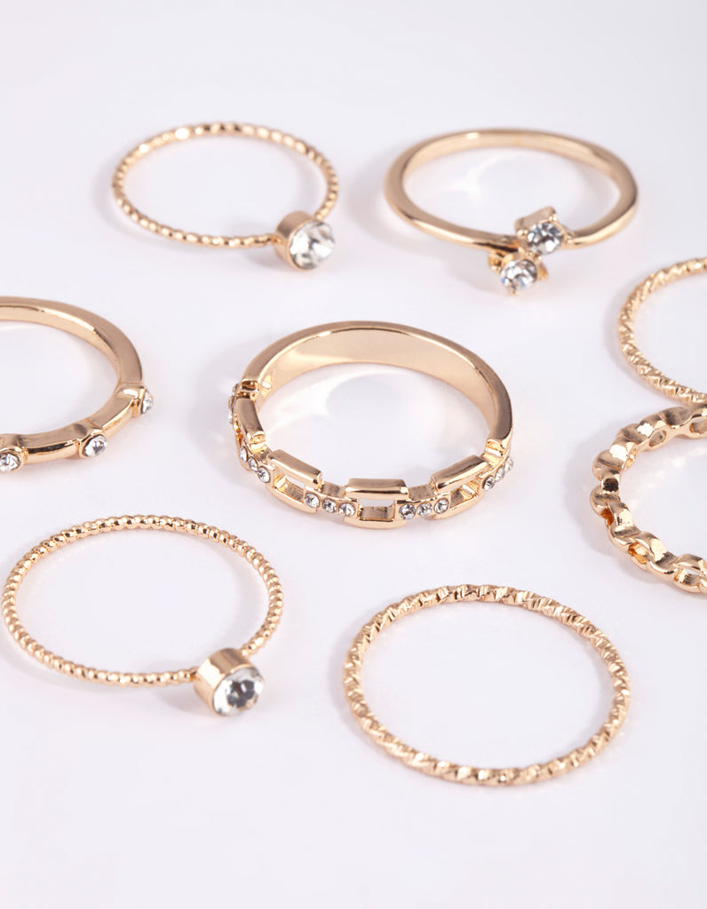 Gold & Diamante Chain Ring Pack - Lovisa