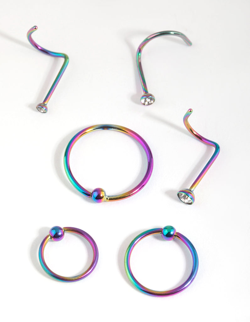 Surgical Steel Rainbow Nose Ring 6-Pack - Lovisa