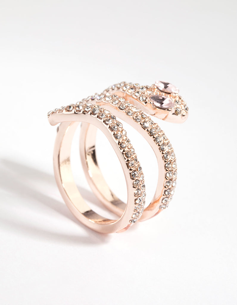Rose Gold Diamante Snake Ring - Lovisa