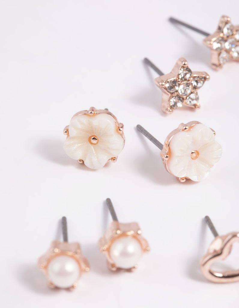 Rose Gold Pearlised Flower Stud Earring 8-Pack - Lovisa