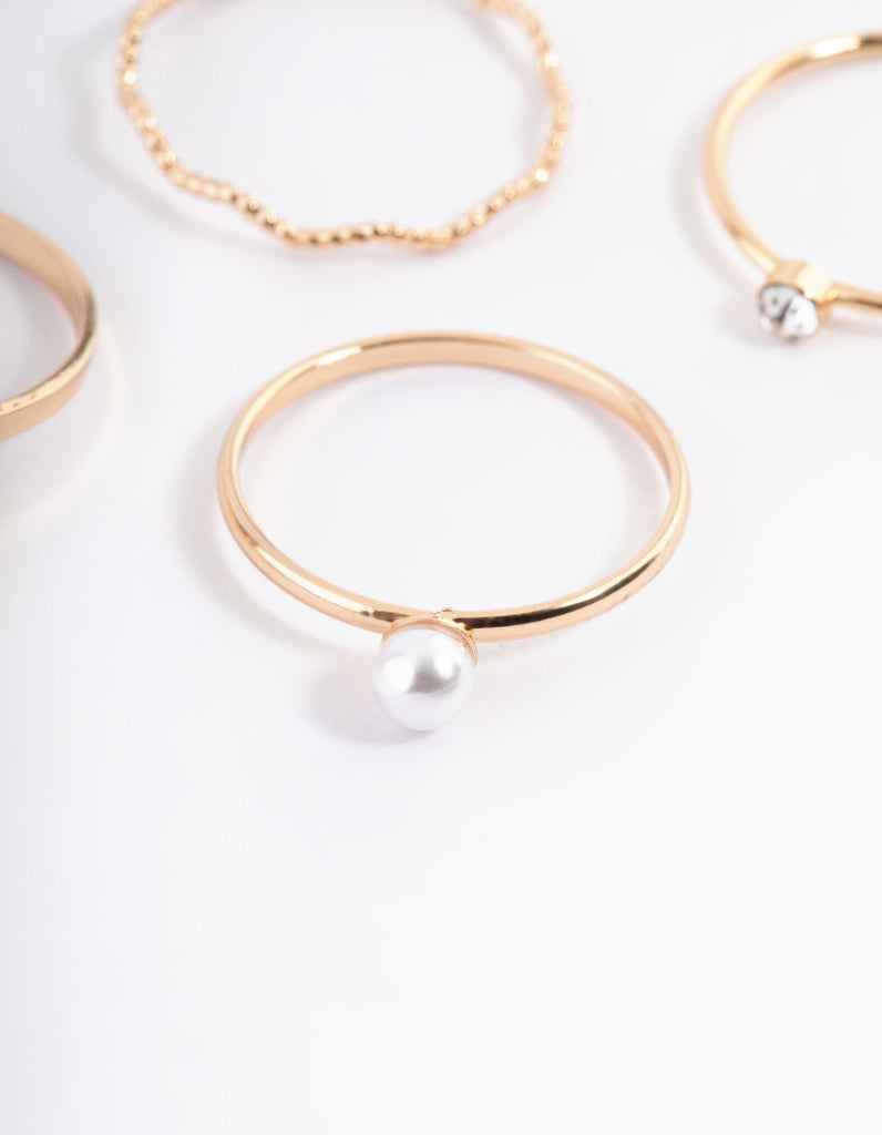 Gold Dainty Pearly Ring 6-Pack - Lovisa