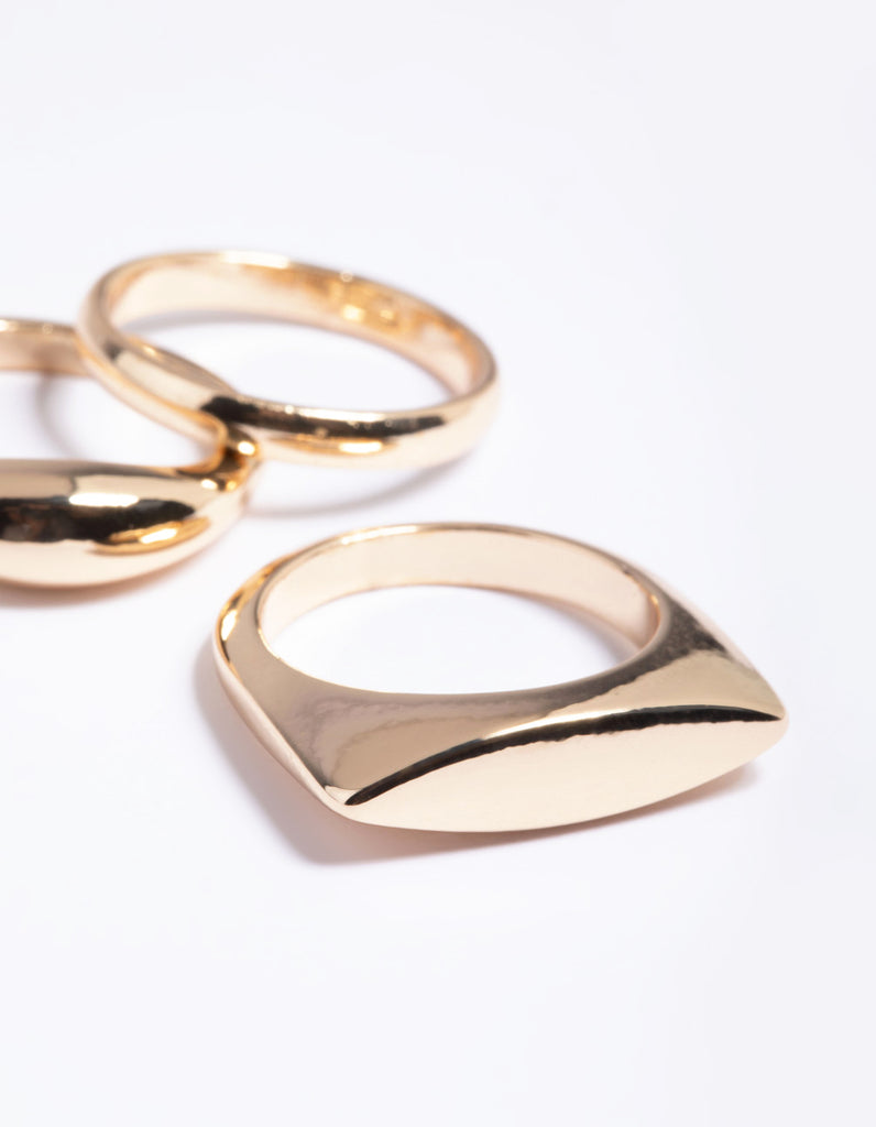 Gold Basic Signet Ring Pack - Lovisa
