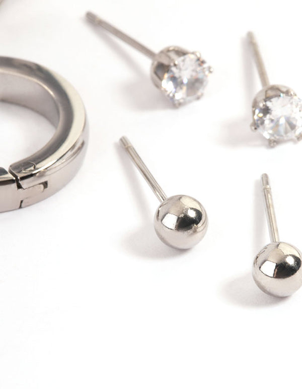 Waterproof Gold Plated Stainless Steel Cubic Zirconia Stud & Huggie Ea ...