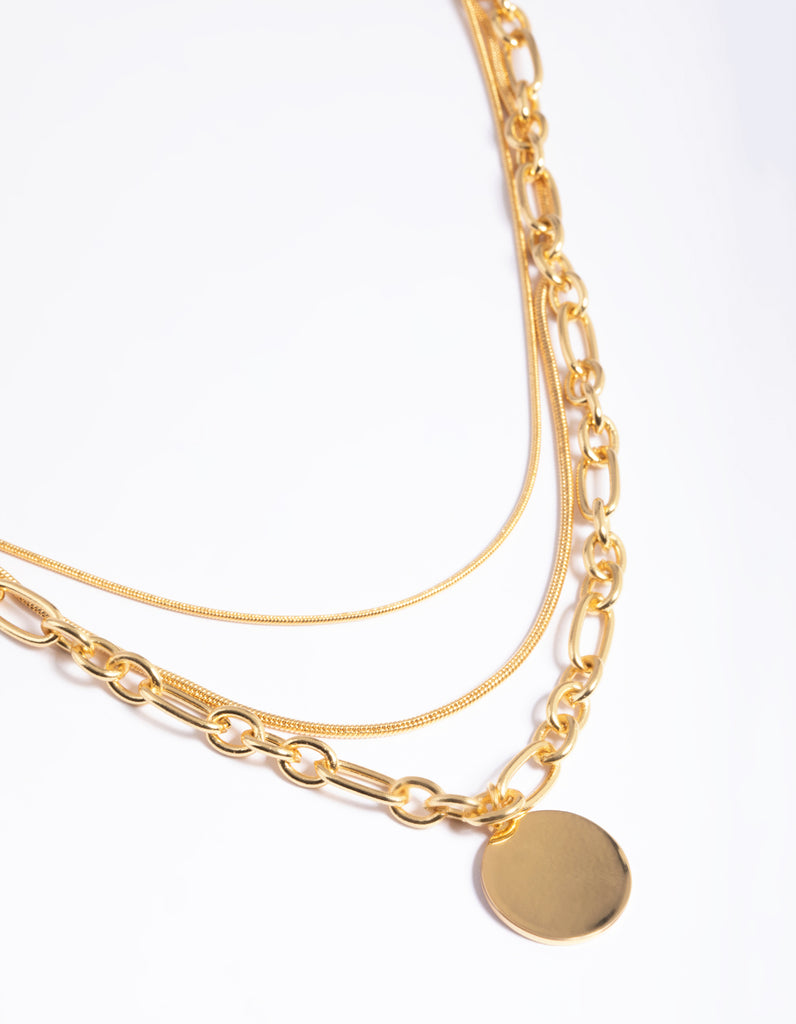 Gold Plated Stainless Steel Oval Chunky Disc Necklace - Lovisa
