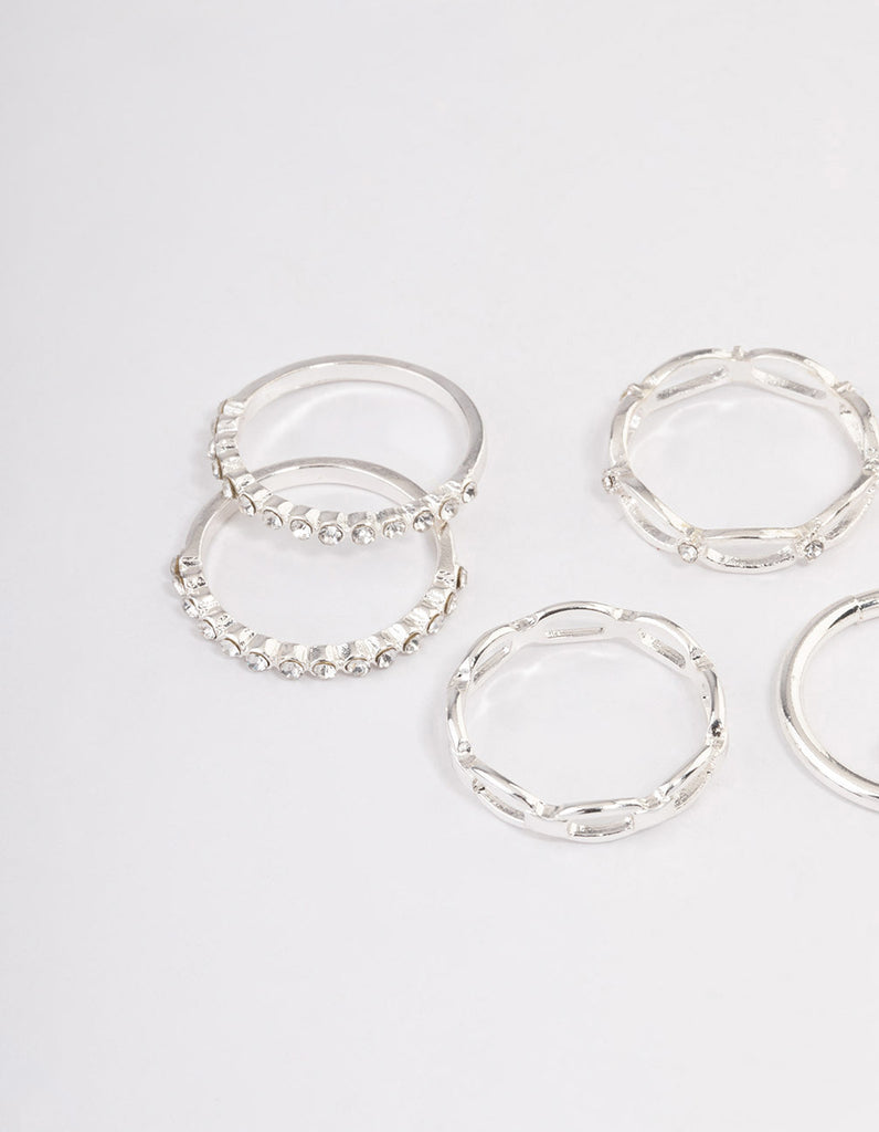 Silver Diamante Row Mix Ring 8-Pack - Lovisa