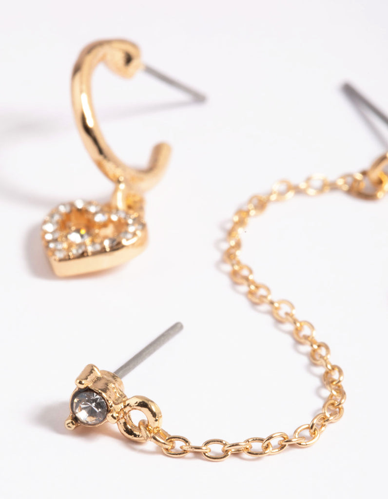 Gold Diamante Heart & Stack 6-Pack Earrings - Lovisa