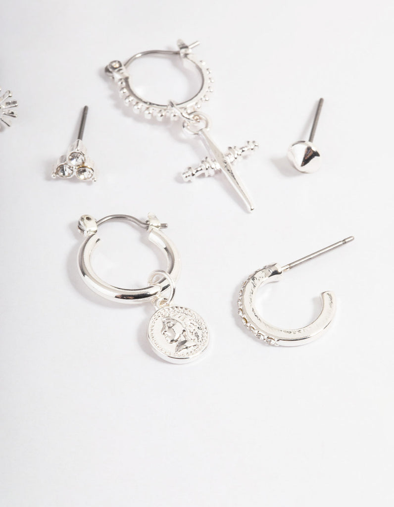 Silver Dagger & Coin Stack Earrings - Lovisa