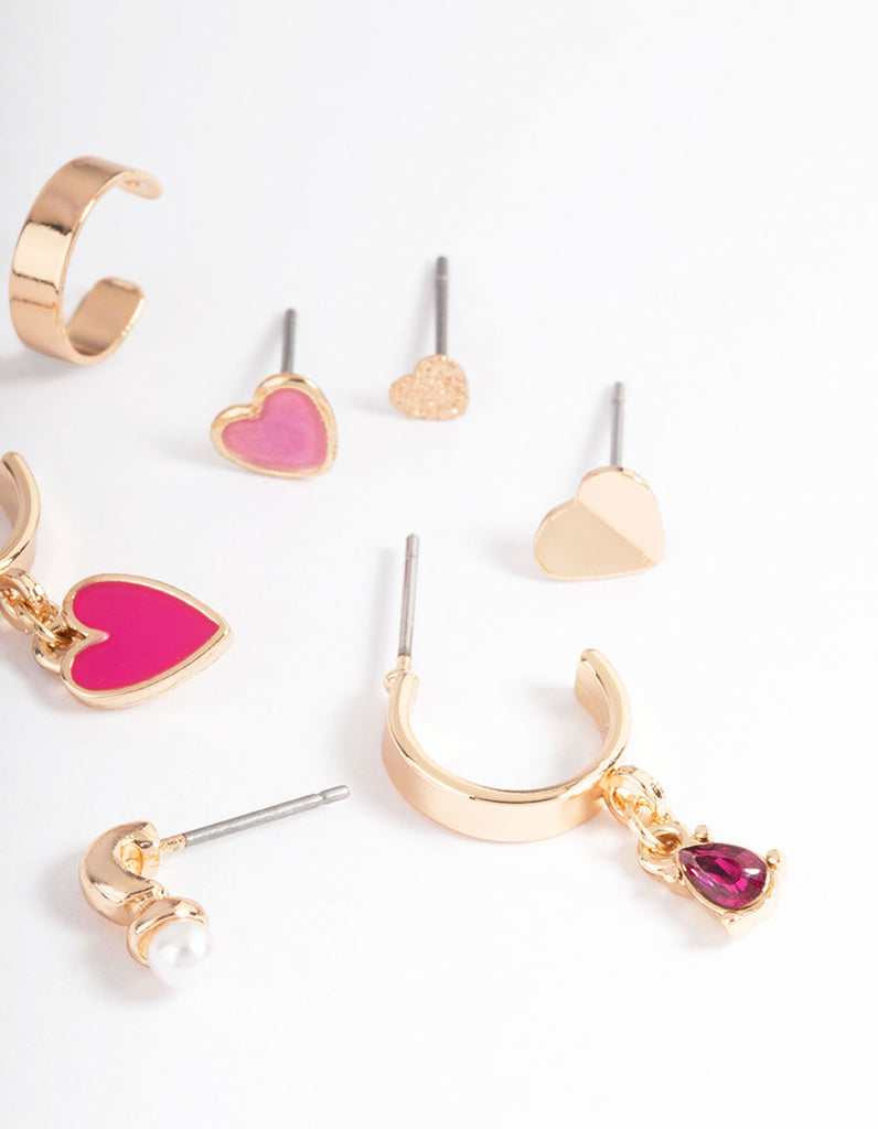 Gold Enamel Heart Stack Earrings - Lovisa