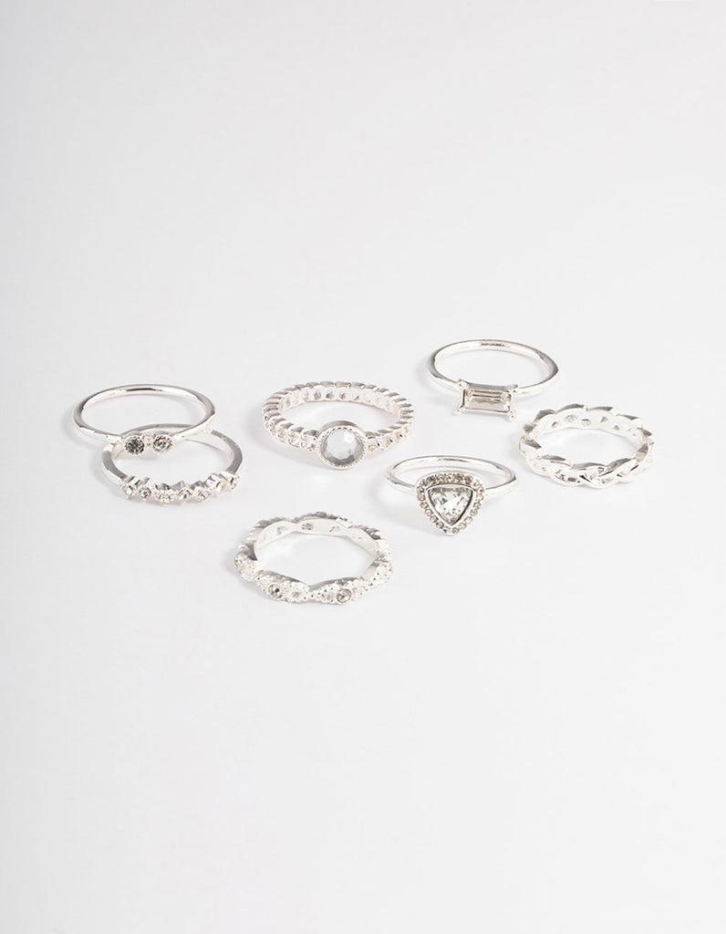 Silver Diamante Mixed Ring Pack - Lovisa