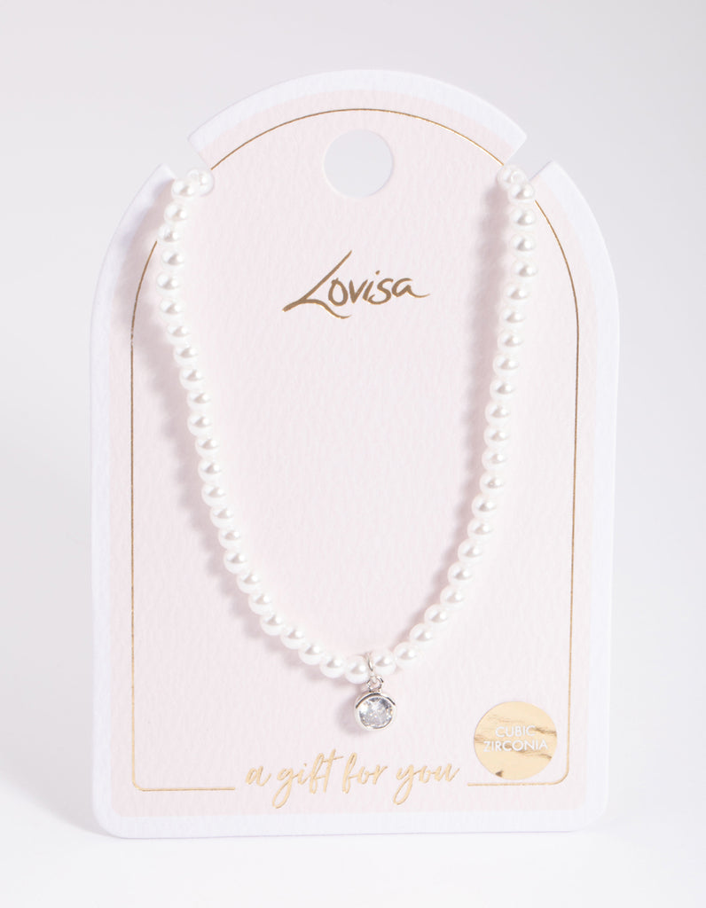 Silver Classic Pearl & Diamante Necklace - Lovisa
