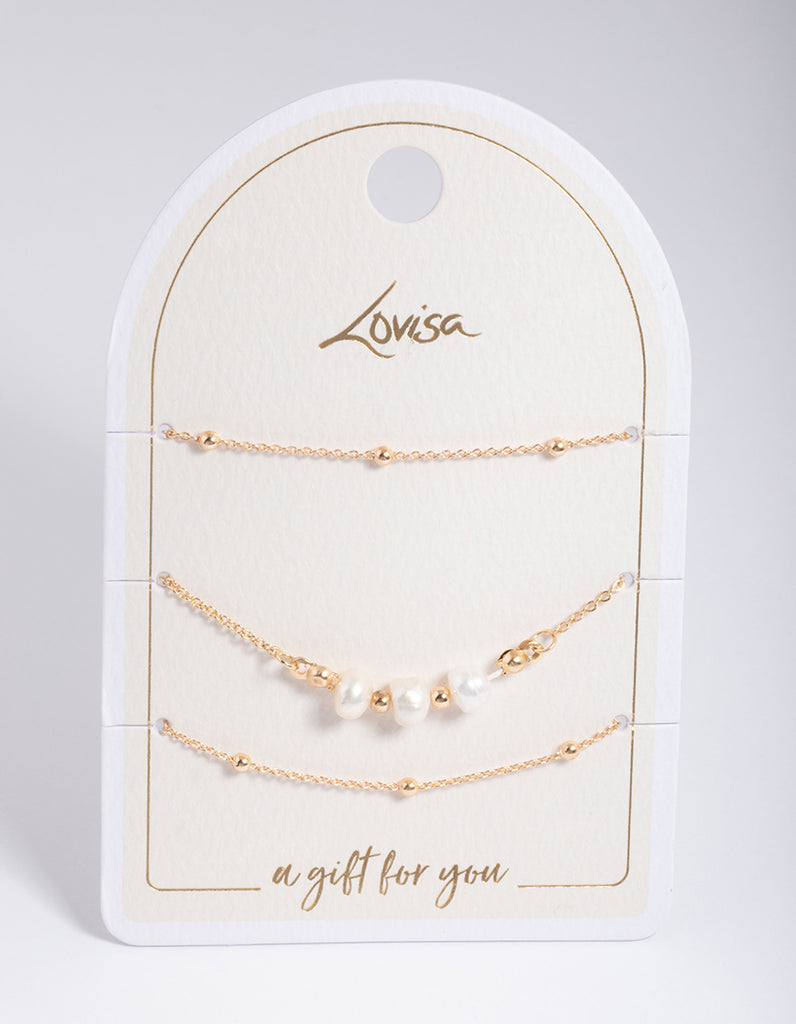 Gold Classic Pearl Bracelet Pack - Lovisa