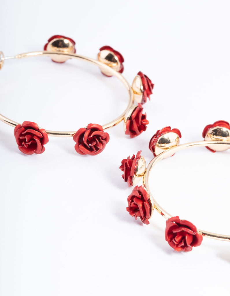 Red Multi Rose Hoop Earrings - Lovisa