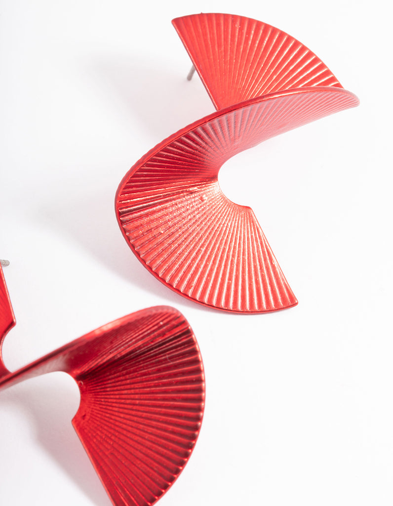 Red Coated Twisted Fan Stud Earrings - Lovisa