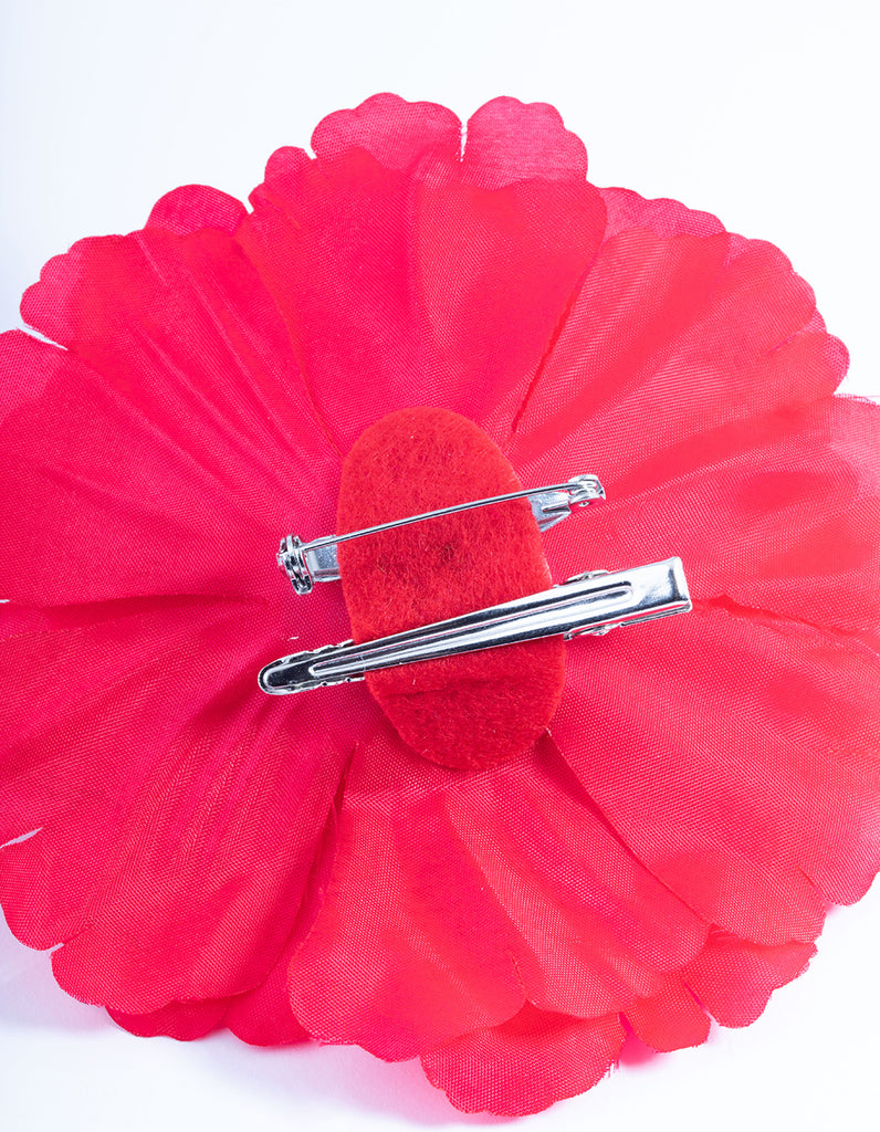 Red Fabric Large Flower Corsage Clip - Lovisa