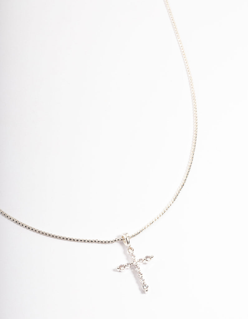 Silver Plated Cross Box Chain Necklace - Lovisa