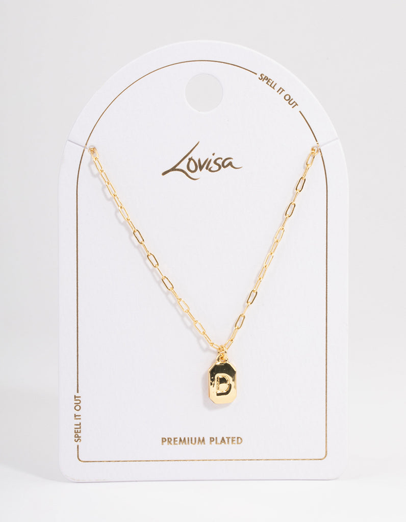 Letter D Gold Plated Rectangle Pendant Initial Necklace - Lovisa