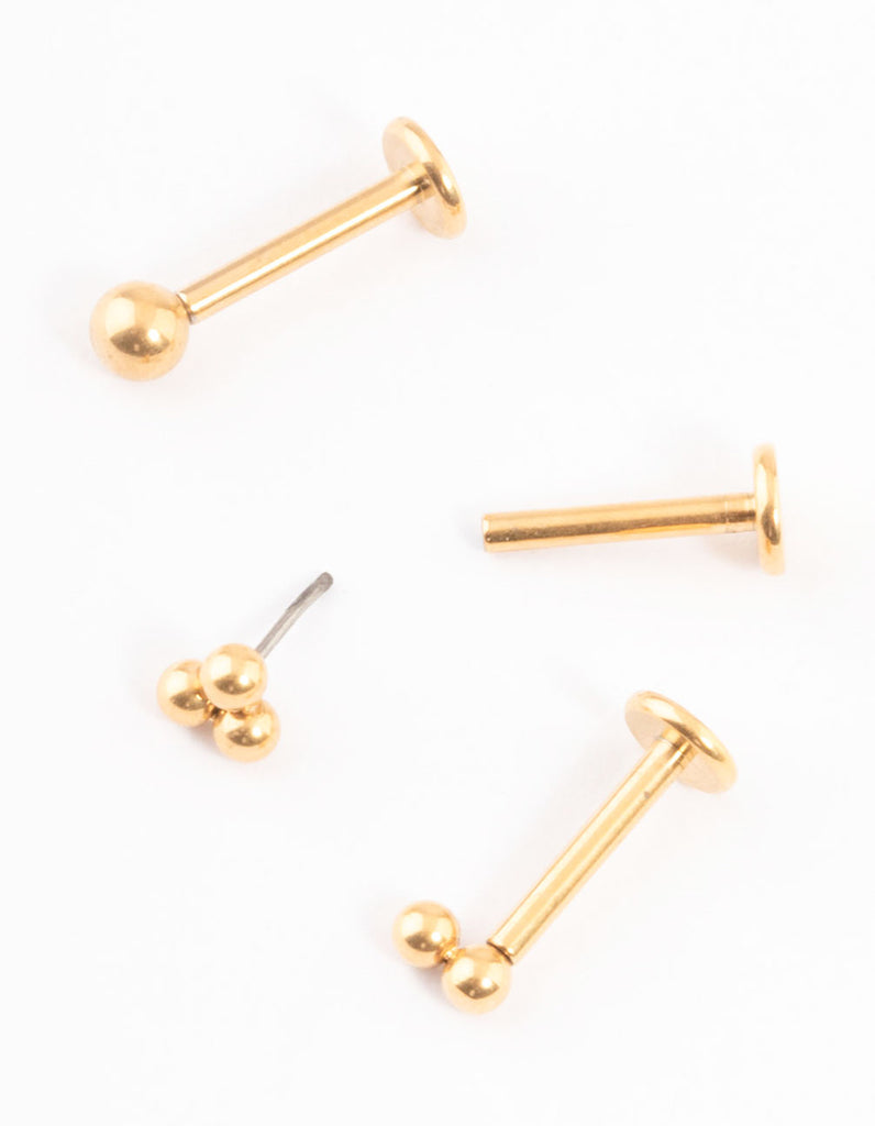 Gold Plated Titanium Trio Ball Threadless Flat Back Pack - Lovisa