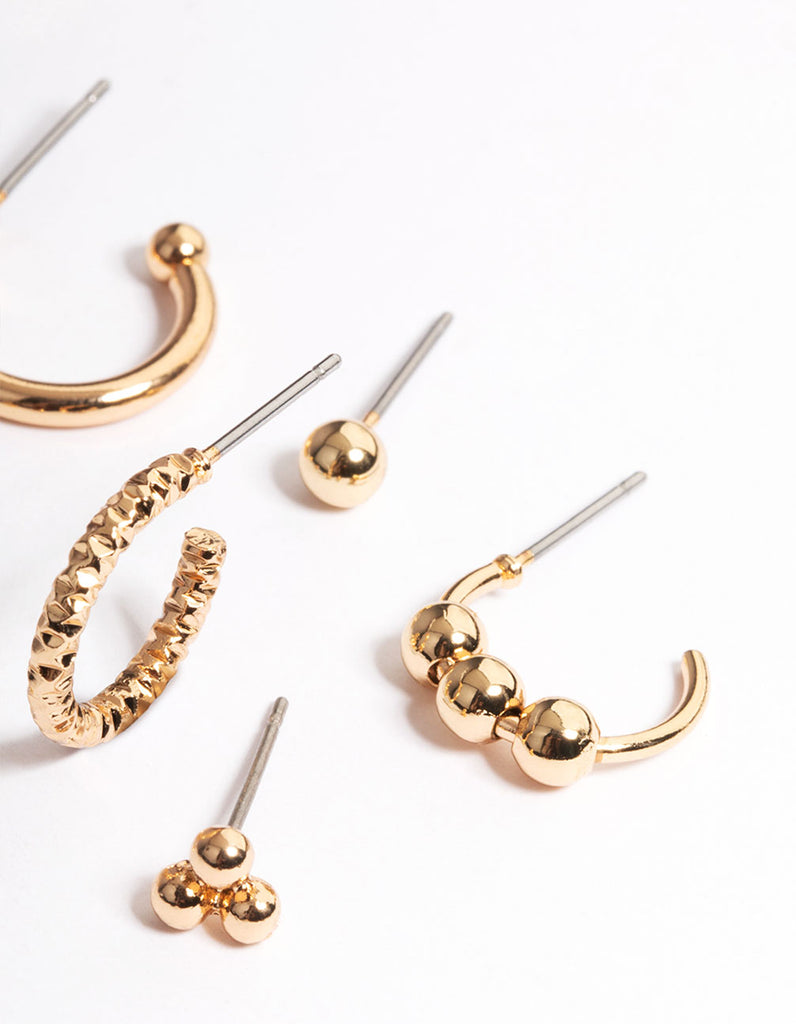 Gold Ball Hoop & Stud Stack Earrings - Lovisa
