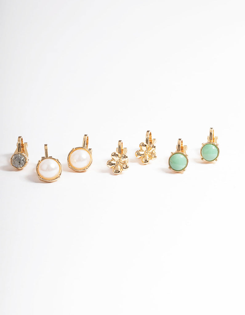 Gold Pearl & Resin Stone Clip On Earrings 5-Pack - Lovisa