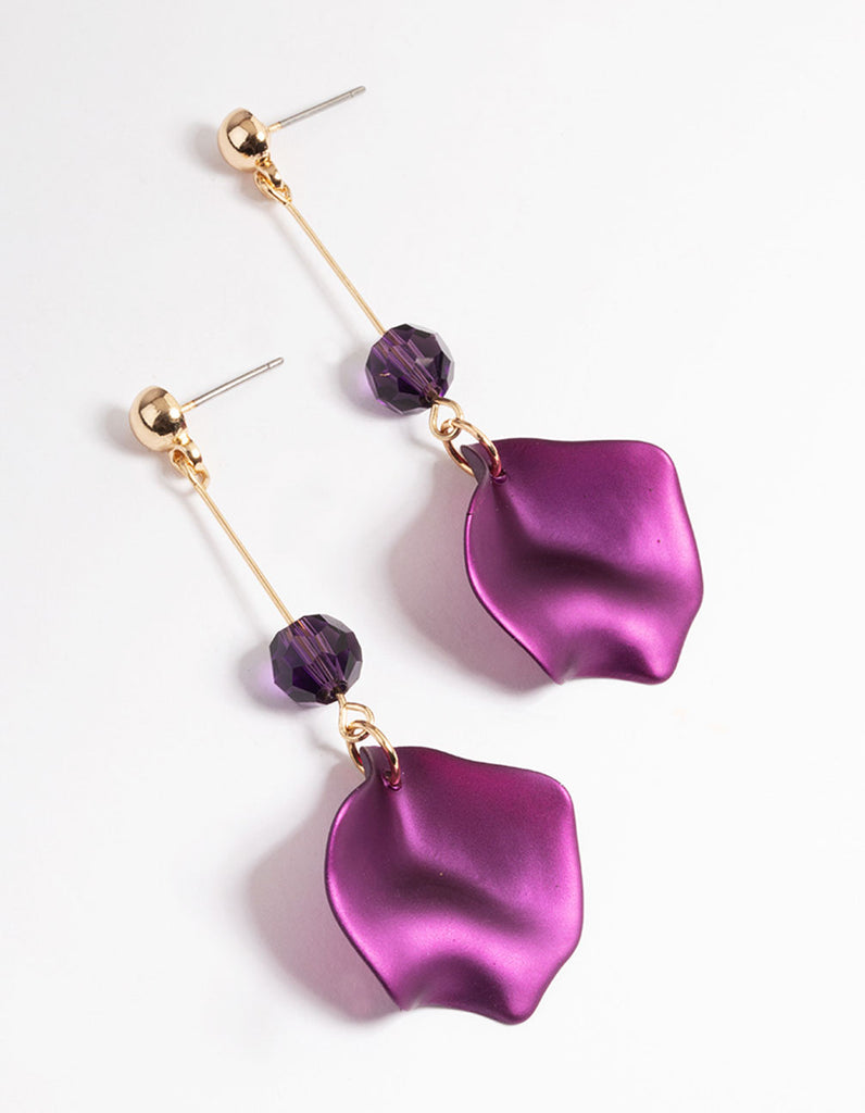 Purple Bead Petal Drop Earrings - Lovisa