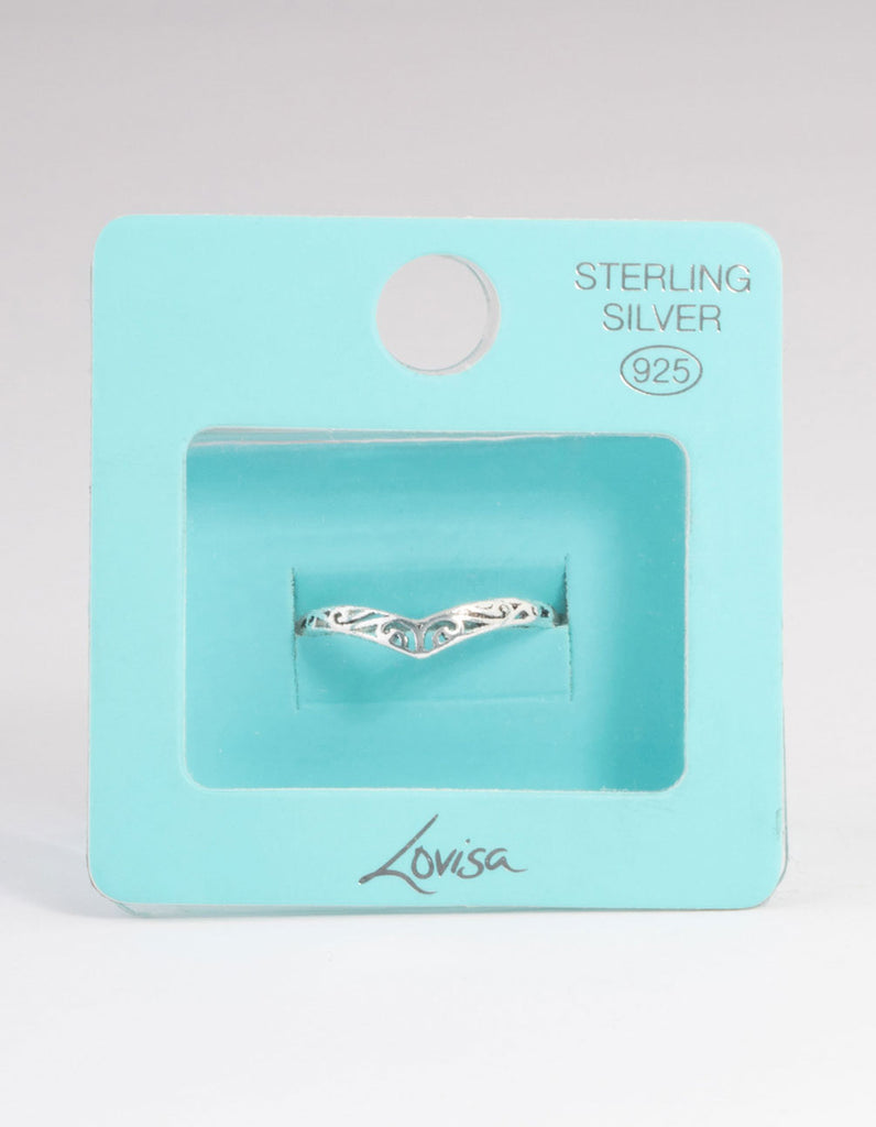 Sterling Silver Swirl Detail Point Ring - Lovisa