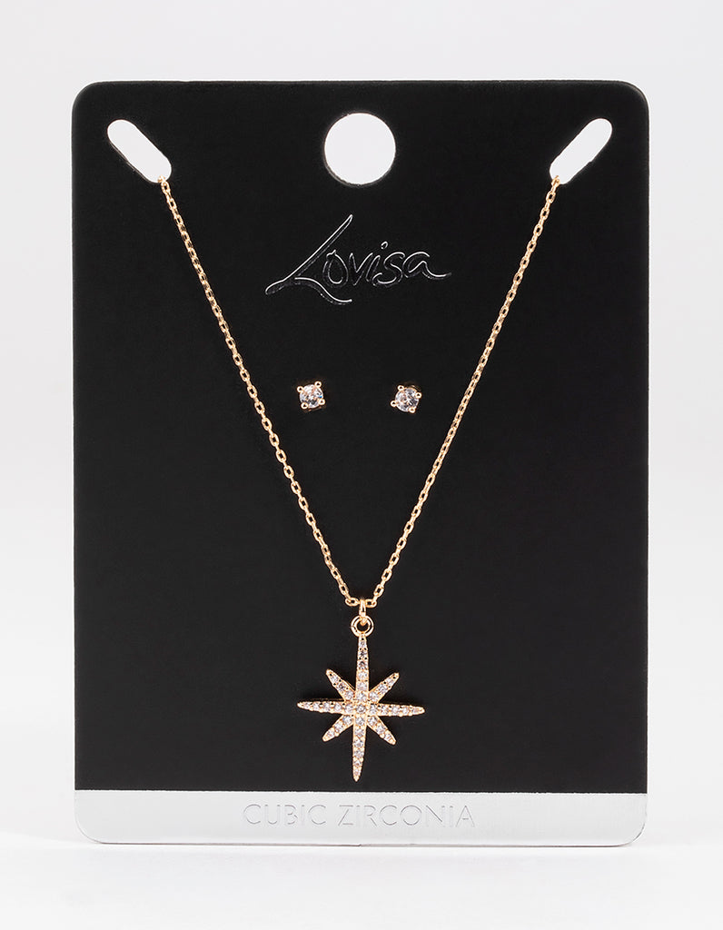 Gold Celestial Earrings & Necklace Set - Lovisa