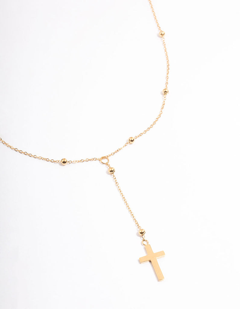 Waterproof Gold Plated Y Drop Ball Cross Necklace - Lovisa