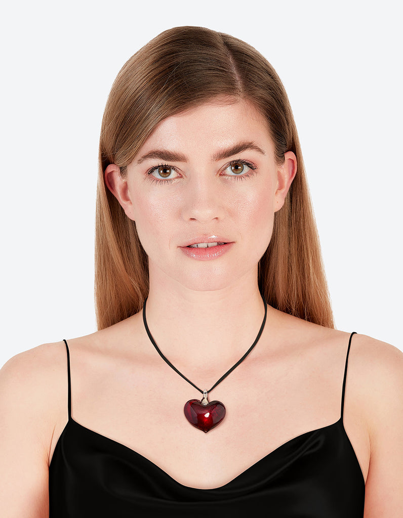 Large Red Puffy Heart Suede Cord Necklace - Lovisa
