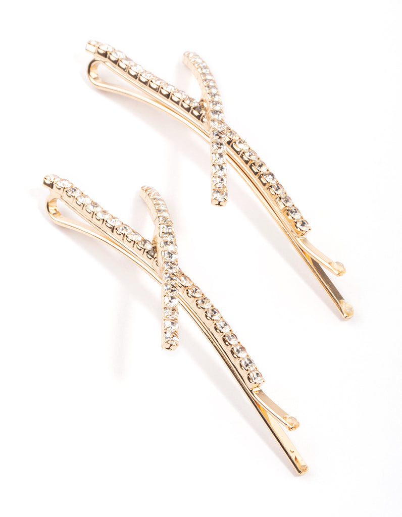Gold Cross Slide Hair Clips Pack - Lovisa