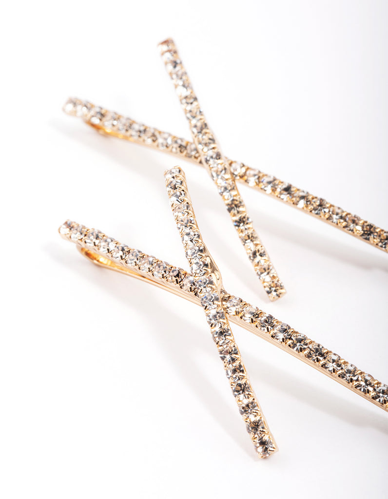 Gold Cross Slide Hair Clips Pack - Lovisa