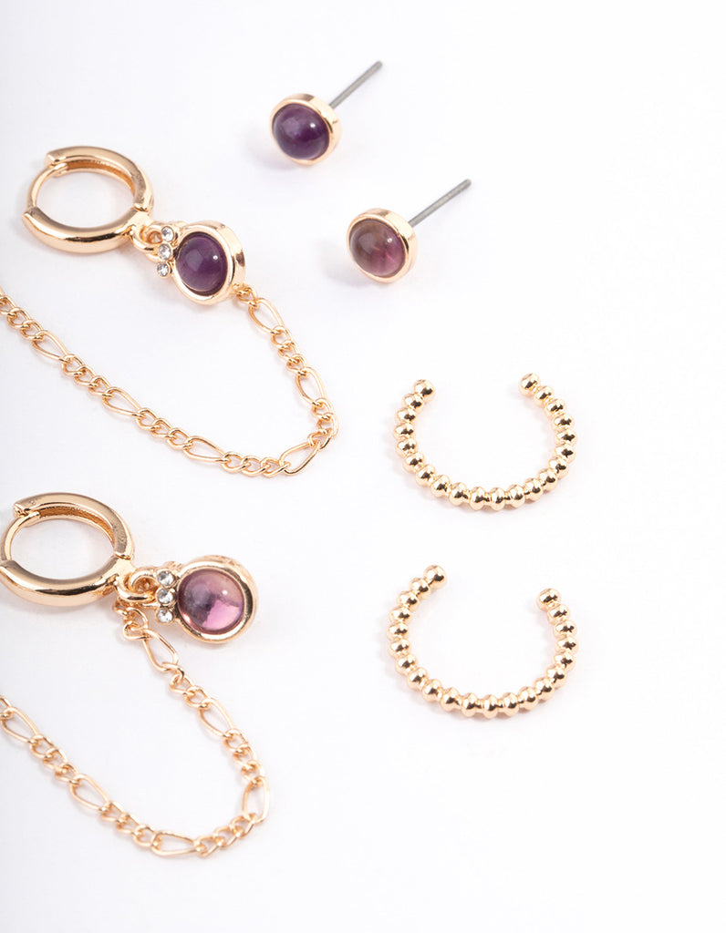 Gold Amethyst Stacker Earrings - Lovisa