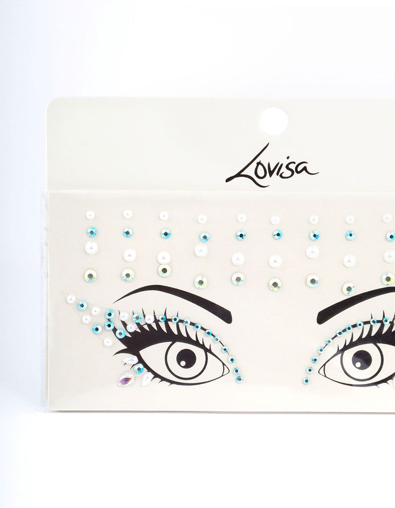Acrylic Blue Diamante Pearl Face Jewels - Lovisa