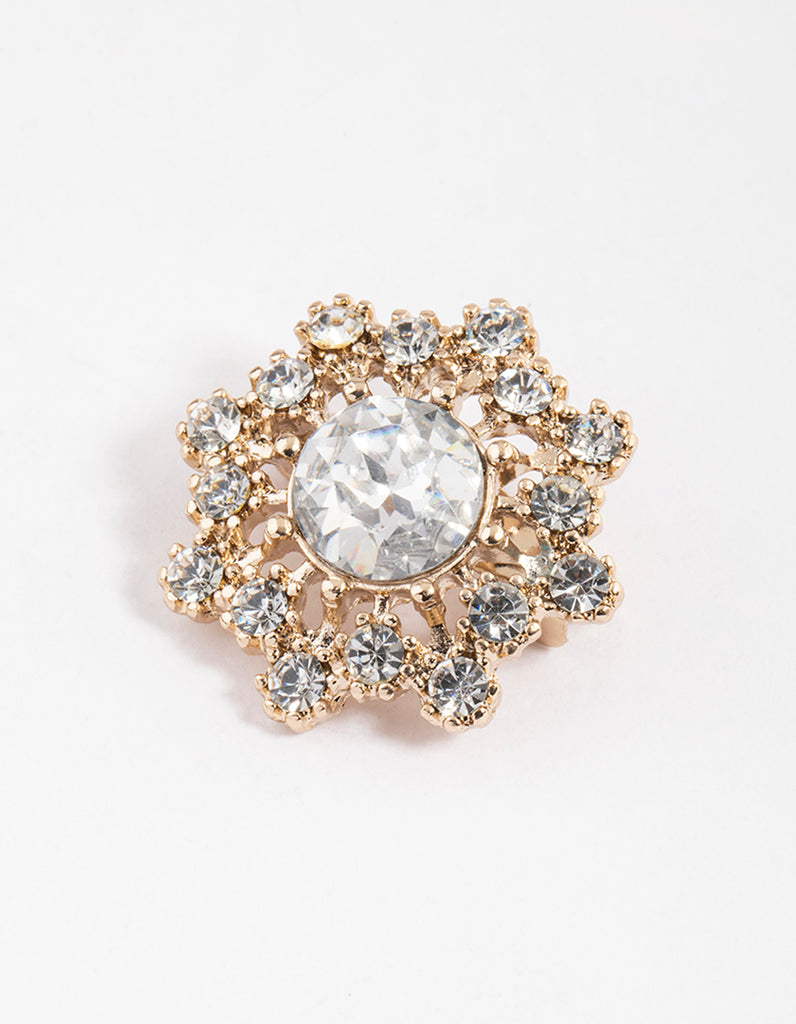 Gold Round Stone Snowflake Brooch - Lovisa