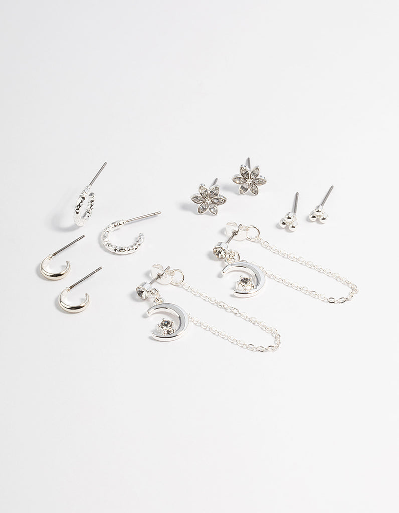 Silver Celestial Stacker Earrings 5-Pack - Lovisa