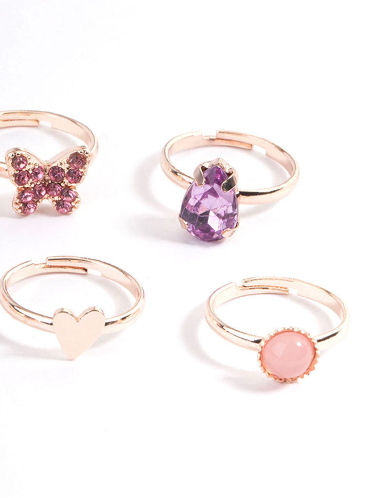 Kids Rose Gold Heart Diamante Pear Ring 6-Pack - Lovisa